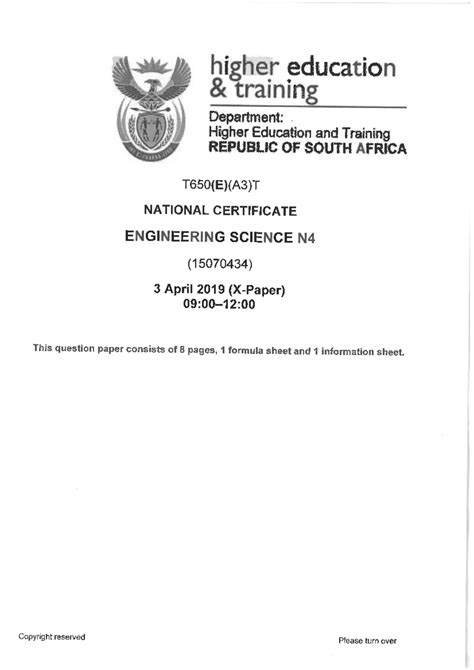 Engineering Science N4 April 2021 Memo National Certificate