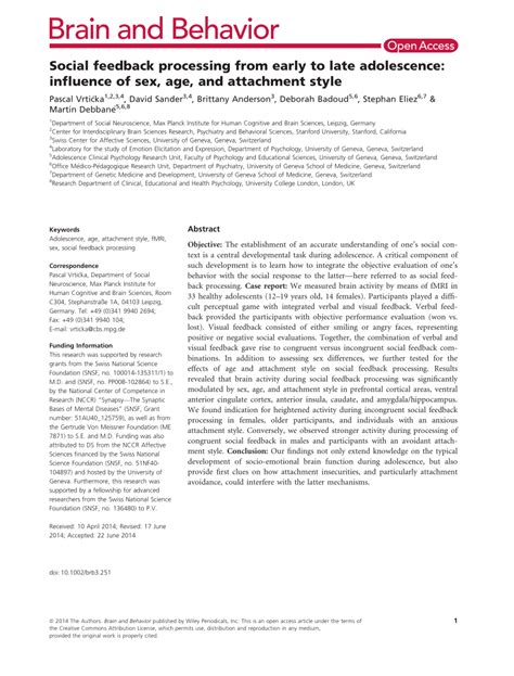 Pdf Social Feedback Processing From Early To Late Adolescence