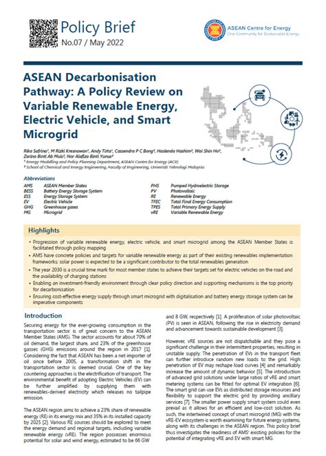 Asean Decarbonisation Pathway A Policy Review On Variable Renewable