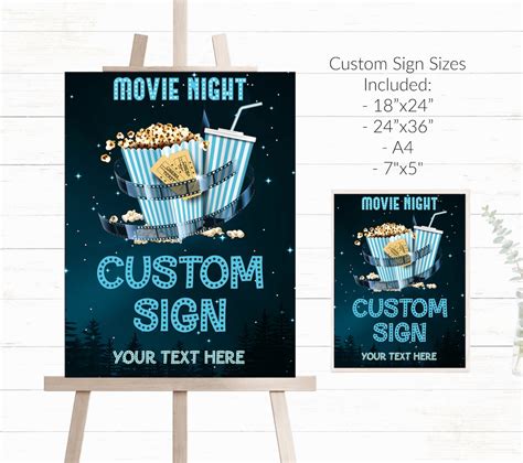 Movie Party Signs X 4 Sizes Movie Night Birthday Sign Templates
