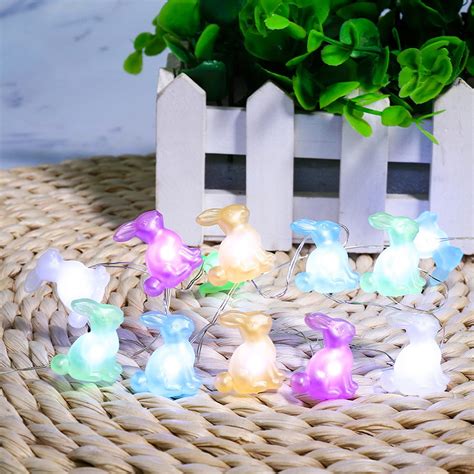 Comtoa Clearance Easter Decorations Rabbit String Lights Multicolored