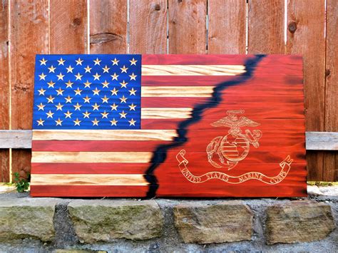 Marine Corps Wooden Flag 19 5x37 Veteran Made USMC Flag Etsy