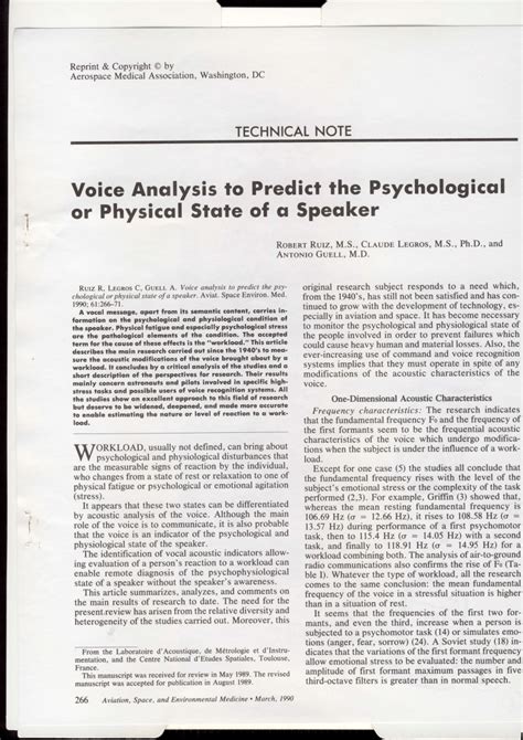 PDF Voice Analysis To Predict The Psychological Or Physical State Of A Speaker