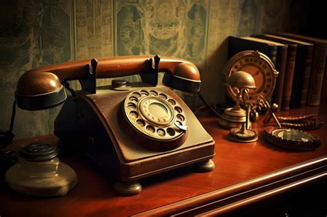 Premium AI Image Desk With A Vintage Telephone And Rotary Dial