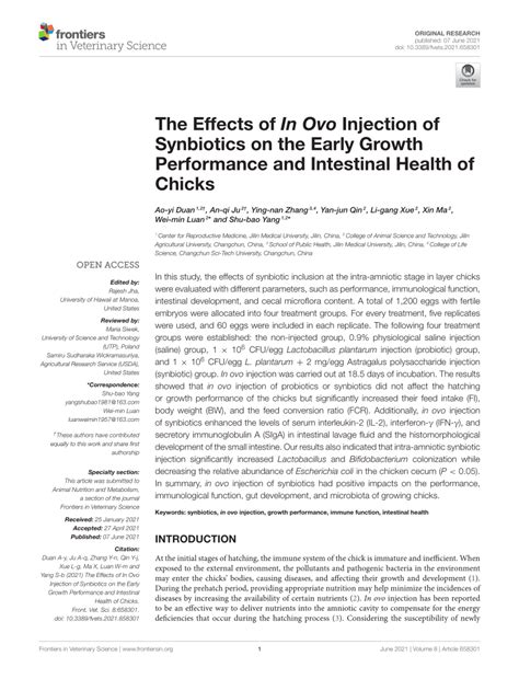 Pdf The Effects Of In Ovo Injection Of Synbiotics On The Early Growth