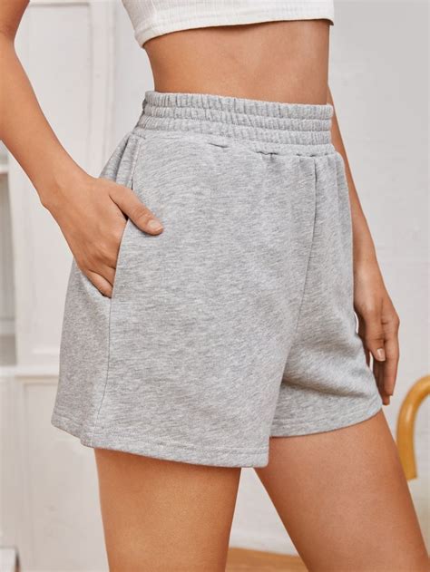 Solid Elastic Waist Shorts Elastic Waist Shorts Clothes For Women