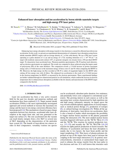Pdf Enhanced Laser Absorption And Ion Acceleration By Boron Nitride Nanotube Targets And High