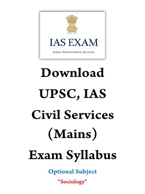Upsc Ias Civil Services Mains Optional Subject Sociology Exam Syllabus
