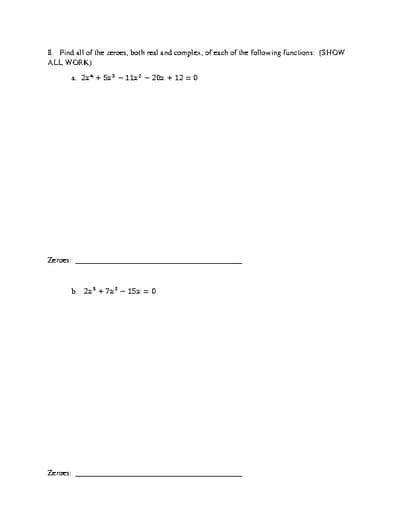 Polynomials Unit Test With Answer Key Tpt