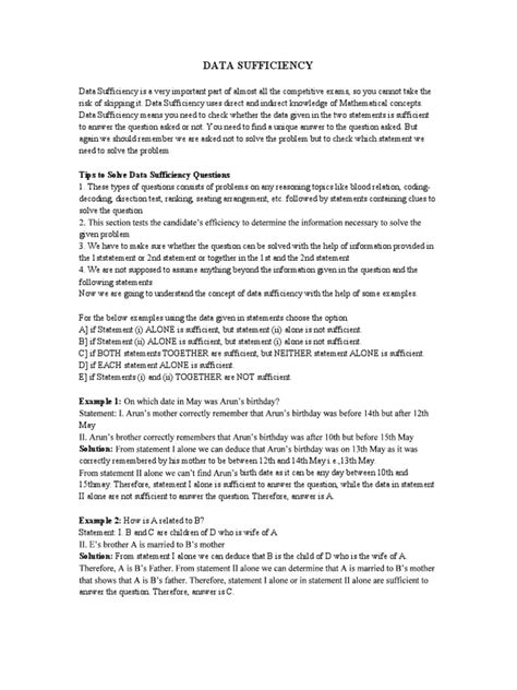 Data Sufficiency Pdf Question