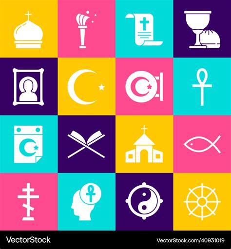 Set Dharma Wheel Christian Fish Cross Ankh Vector Image
