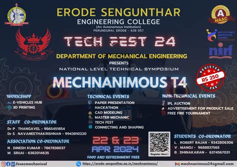 Mechnanimous 2024 Erode Sengunthar Engineering College National Level Technical Symposium Erode