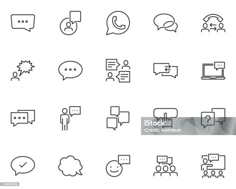 Set Of Communication Line Icons Social Bubble Speech Stock Illustration Download Image Now