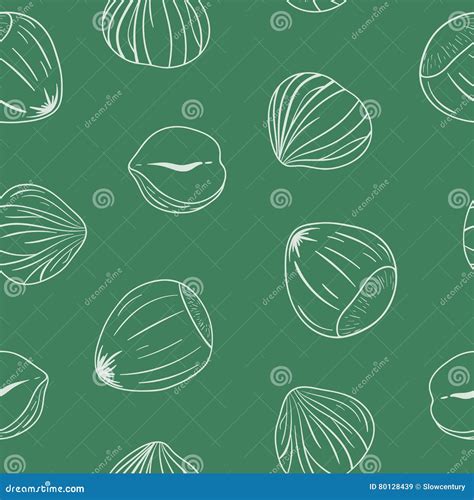 Seamless Pattern With Hazelnuts Hand Drawn Vector