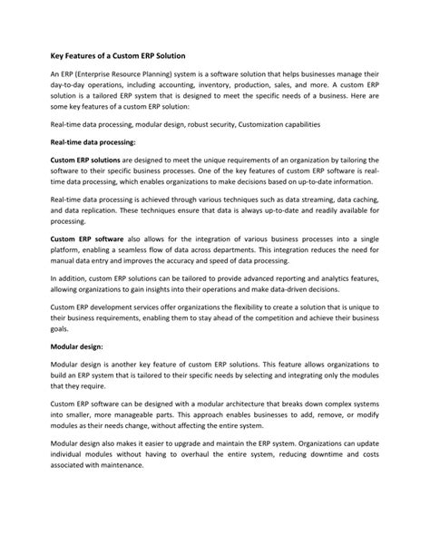PPT Key Features Of A Custom ERP Solution PowerPoint Presentation