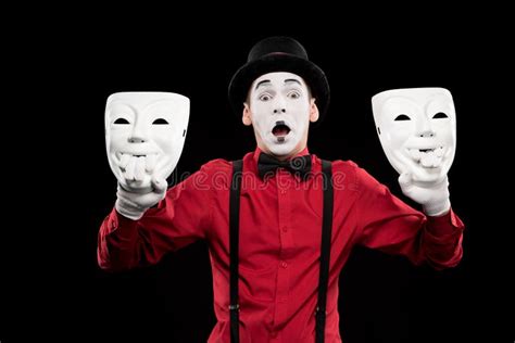 Shocked Mime Holding Two Masks Stock Image Image Of Black Masks
