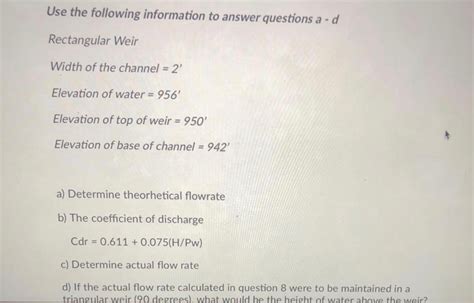 Solved Use The Following Information To Answer Questions A D
