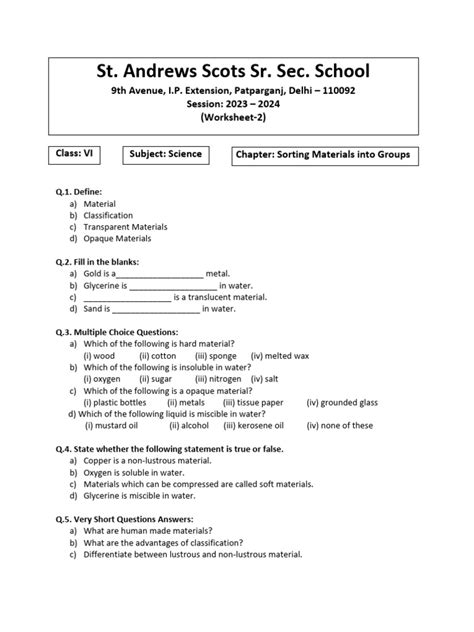 Science Sorting Materials Into Groups Ws 2 Vi Pdf