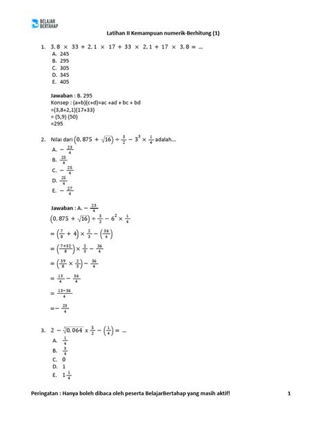 Latihan Ii Kemampuan Numerik Berhitung Pdf