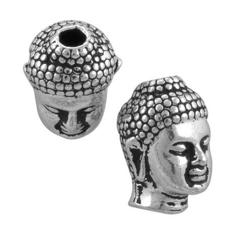 Tierracast Large Hole Buddha Head Bead 14x10mm Pewter Antique Silver