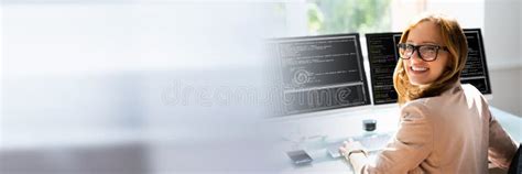 Programmer Woman Coding Stock Photo Image Of Space
