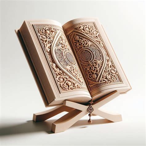 premium ai image 3d model of holy quran open on wooden stand with