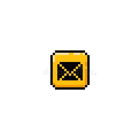 Pixel Vector Illustration Of Yellow Push Button With Envelope Stock
