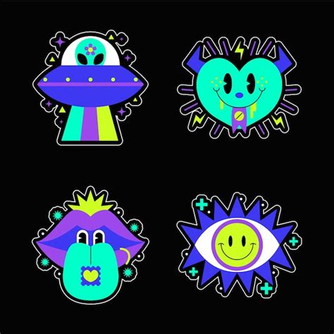 Free Vector Rave Party Sticker Set Design