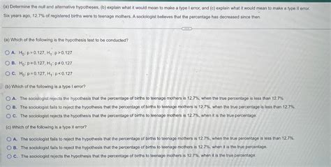 Solved A Determine The Null And Alternative Hypotheses Chegg