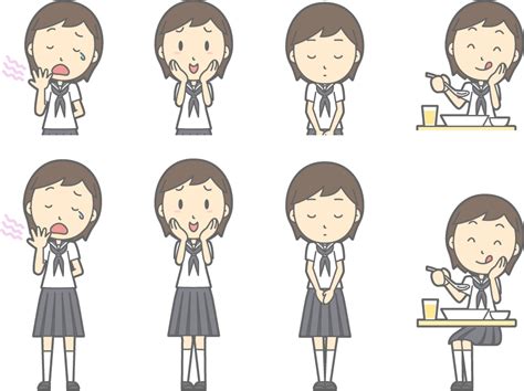 フリーイラスト 欠伸するなどの8種類の夏服の女子中学生のセットでアハ体験 Gahag 著作権フリー写真・イラスト素材集