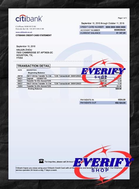 Citibank Statement Psd Editable Template All Country Passport Id Card Driving License