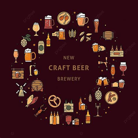Colorful Beer Icons With Space For Text Brewing Wine Beer Barrels