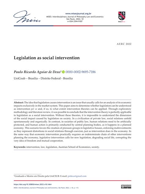 Pdf Legislation As Social Intervention
