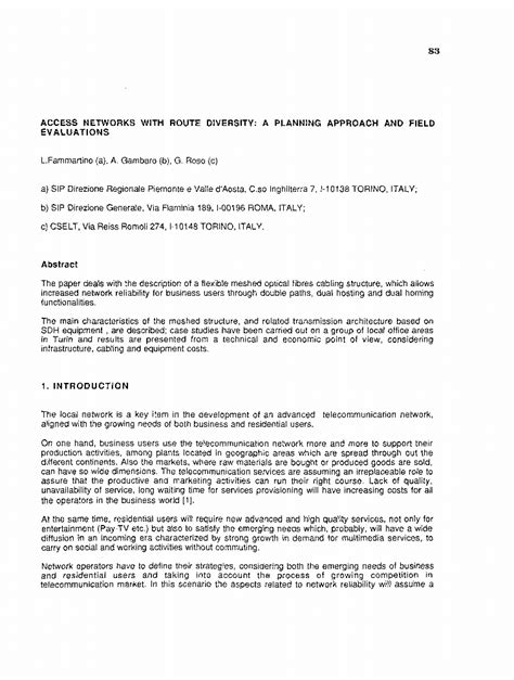 access networks with route diversity a planning approach and field