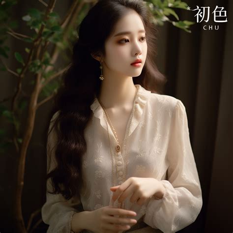 初色 法式純色花朵單排釦v領長袖燈籠袖襯衫上衣女上衣 杏色 37394m 3xl可選 長袖 Yahoo奇摩購物中心