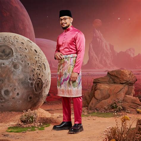 Baju Melayu Dewasa Plus Size Raspberry Pink Bulan Bintang