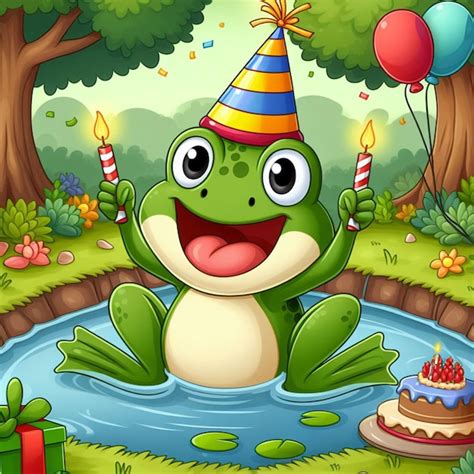 Premium Photo A Cartoon Frog With A Party Hat In A Pond With A