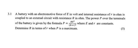 Solved 1 A Battery With An Electromotive Force Of E In Volt