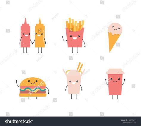 Junk Food Icons Set Vector Kawaii Stock Vector Royalty Free