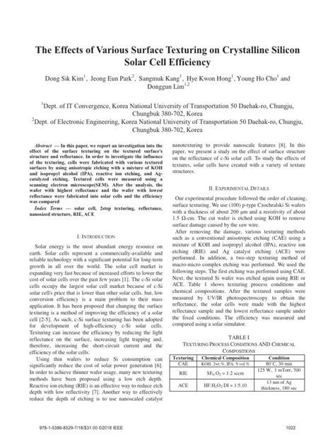 The Effects Of Various Surface Texturing On Crystalline Silicon Solar