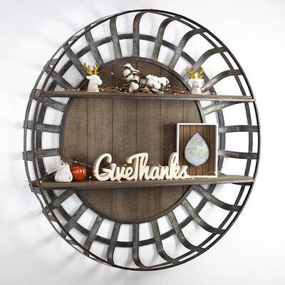 Gracie Oaks Decor Wood And Galvanized Metal Round Hanging Wall Shelf Brown X X In