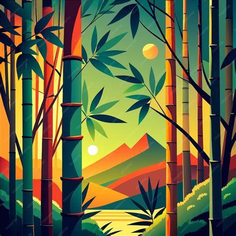 Ramas Y Hojas De Bambú Vector Premium