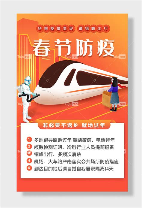 春节防疫非必不返乡就地过年请错峰出行海报素材模板下载 图巨人