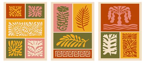 간단한 Matisse 순진하고 히피 그루비 스타일 꽃과 식물 꽃 식물 손으로 그린 디자인 템플릿 프레임 및 현대 미술 인쇄물 포스터 및 플래 카드의 벡터 일러스트 레이 션