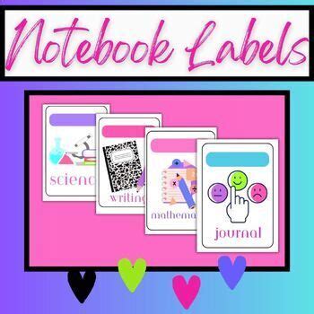 Colorful Subject Notebook Labels Covers By Elementary Rockstar TPT