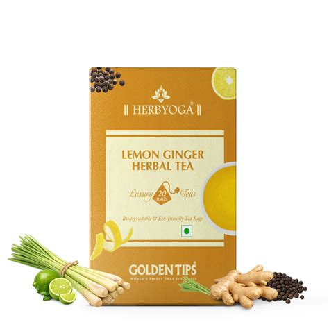 Golden Tips Herbyoga Lemon Ginger Herbal Infusion In Biodegradable Pyr