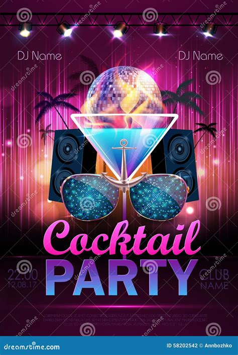 Disco Ball Background Disco Cocktail Party Poster Stock Vector