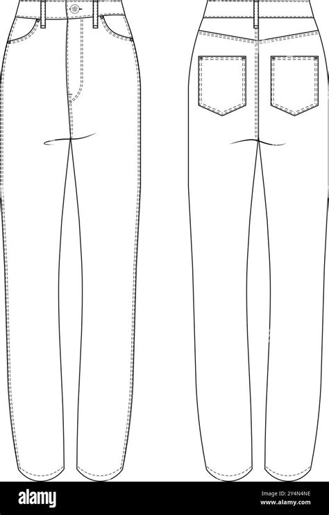 Slim Denim Jeans Pant Trouser High Waist Template Technical Drawing