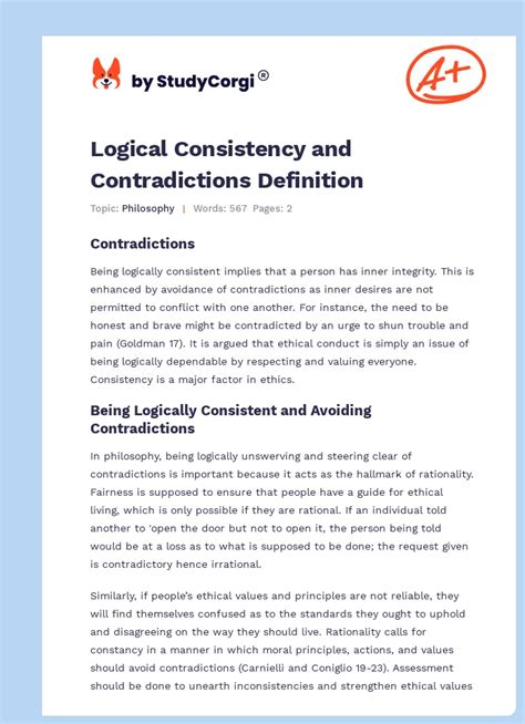 Logical Consistency And Contradictions Definition Free Essay Example