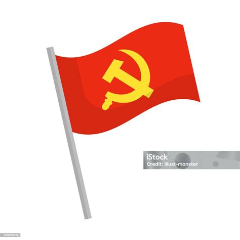 Ikon Bendera Komunis Dengan Tiang Palu Dan Arit Vektor Ilustrasi Stok